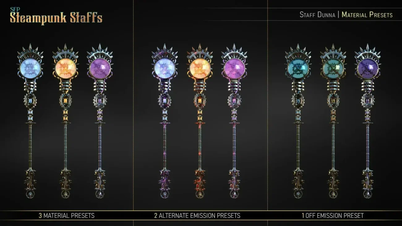 Steampunk Magic Staffs for Daz3D