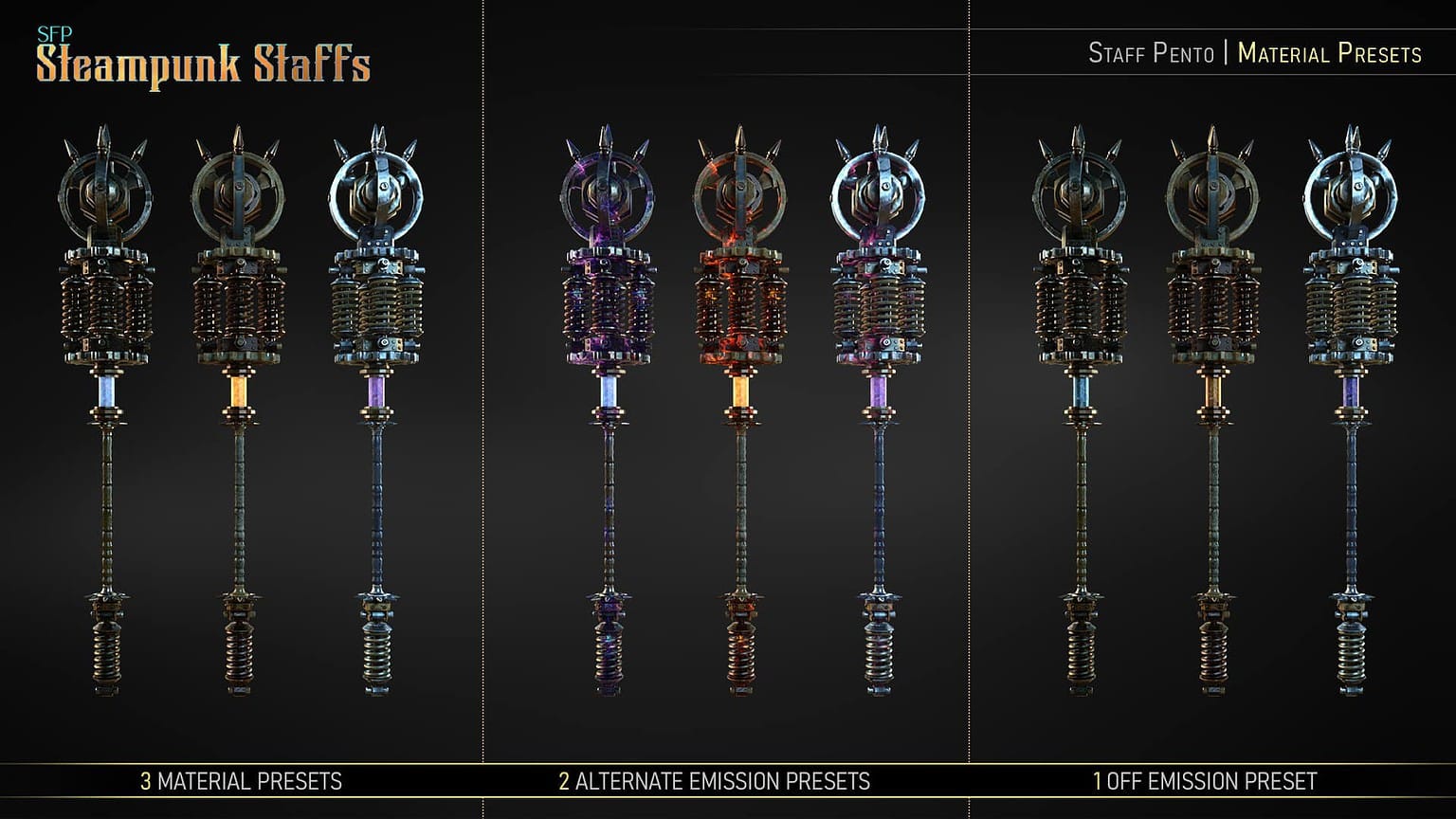 Steampunk Magic Staffs for Daz3D