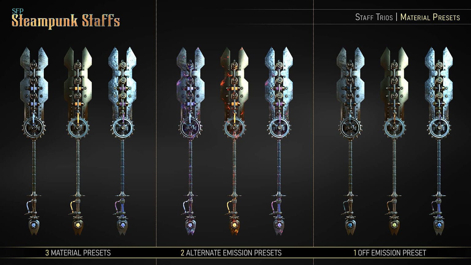 Steampunk Magic Staffs for Daz3D