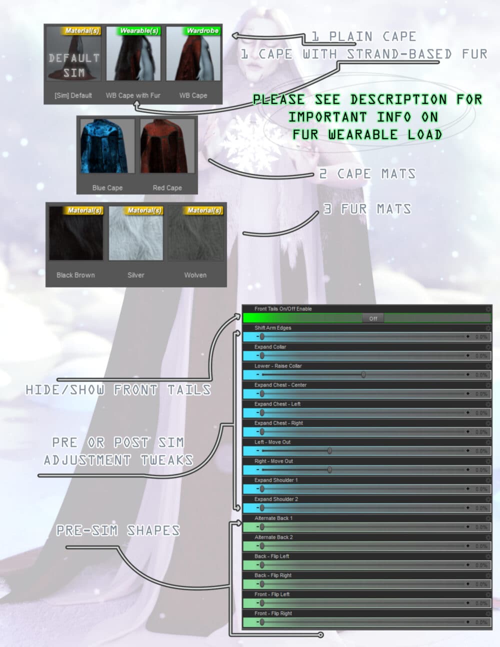Snow Bliss dForce Cape for G9 | 3D SHARDS - Quality Daz3D Assets